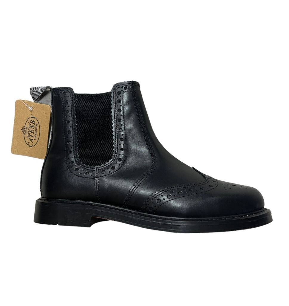 MEN'S LEATHER SOLE BROGUE DEALER BOOT - BLACK - Murray Excel